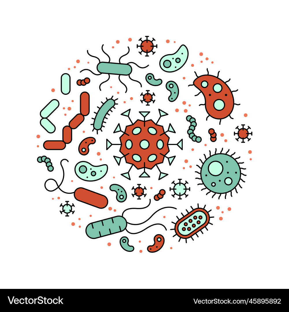 Virus and bacteria round design filled style Vector Image