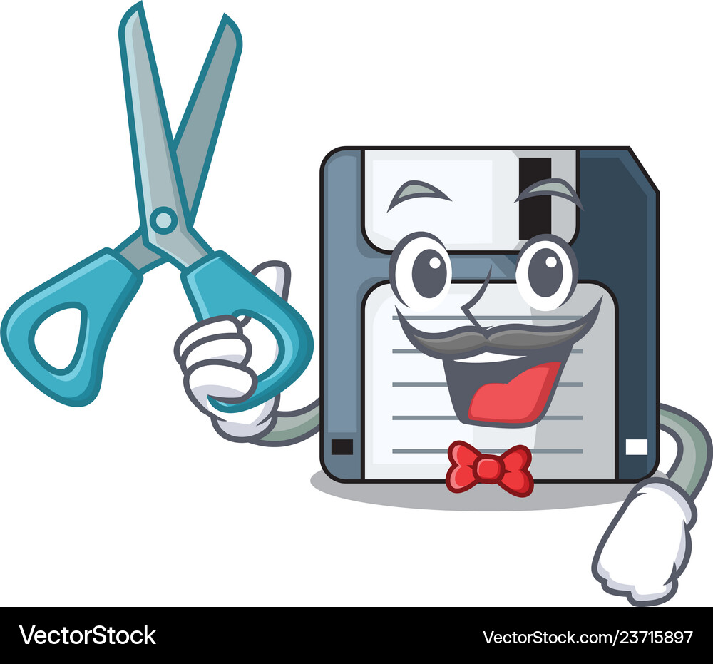 Barber cartoon shape in the floppy disk Royalty Free Vector