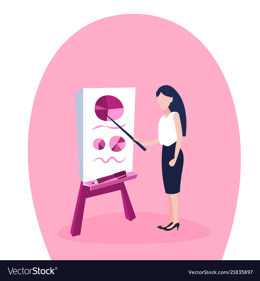 Businesswoman standing flipchart finance Vector Image Businesswoman standing flipchart finance Vector Image