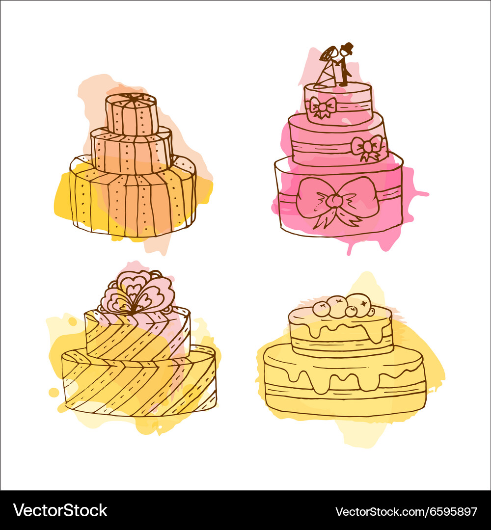 Cake set of 4 hand drawn Royalty Free Vector Image