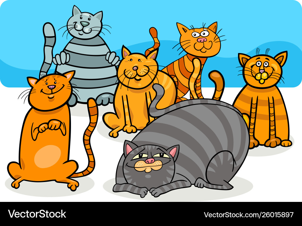 Cute cats pets group cartoon Royalty Free Vector Image