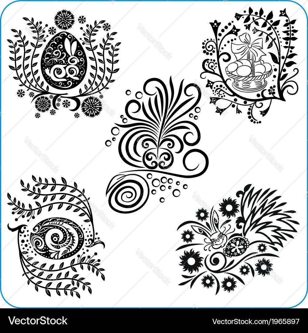 Easter Design - set floral symbols Royalty Free Vector Image