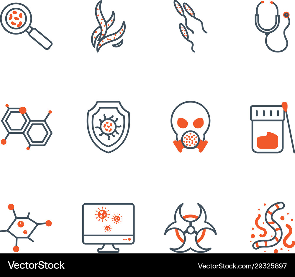 Isolated black and orange virus icon set Vector Image