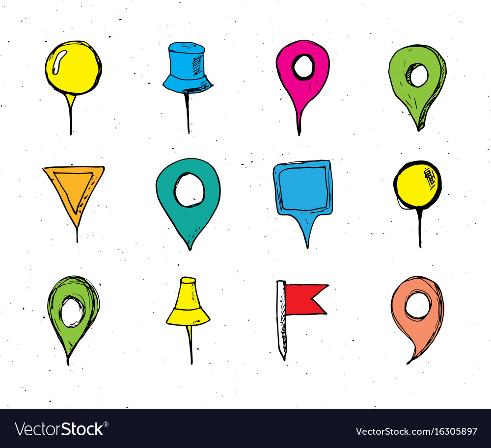 Map pointers hand drawn sketch set navigation Vector Image