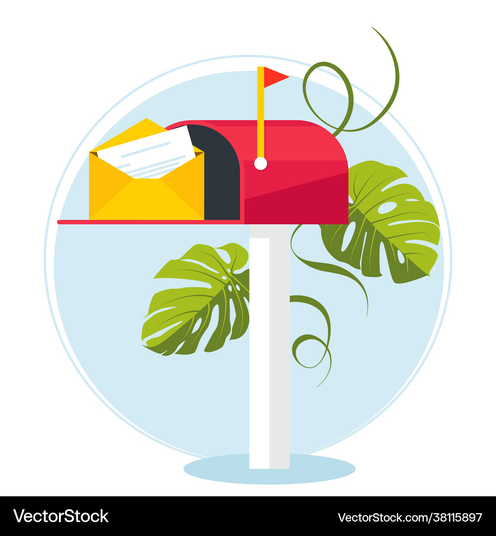 Red mailbox on a stick with a letter Royalty Free Vector