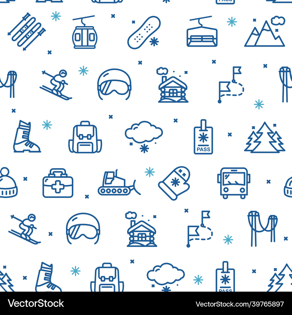 Ski resort sign thin line sign seamless pattern Vector Image