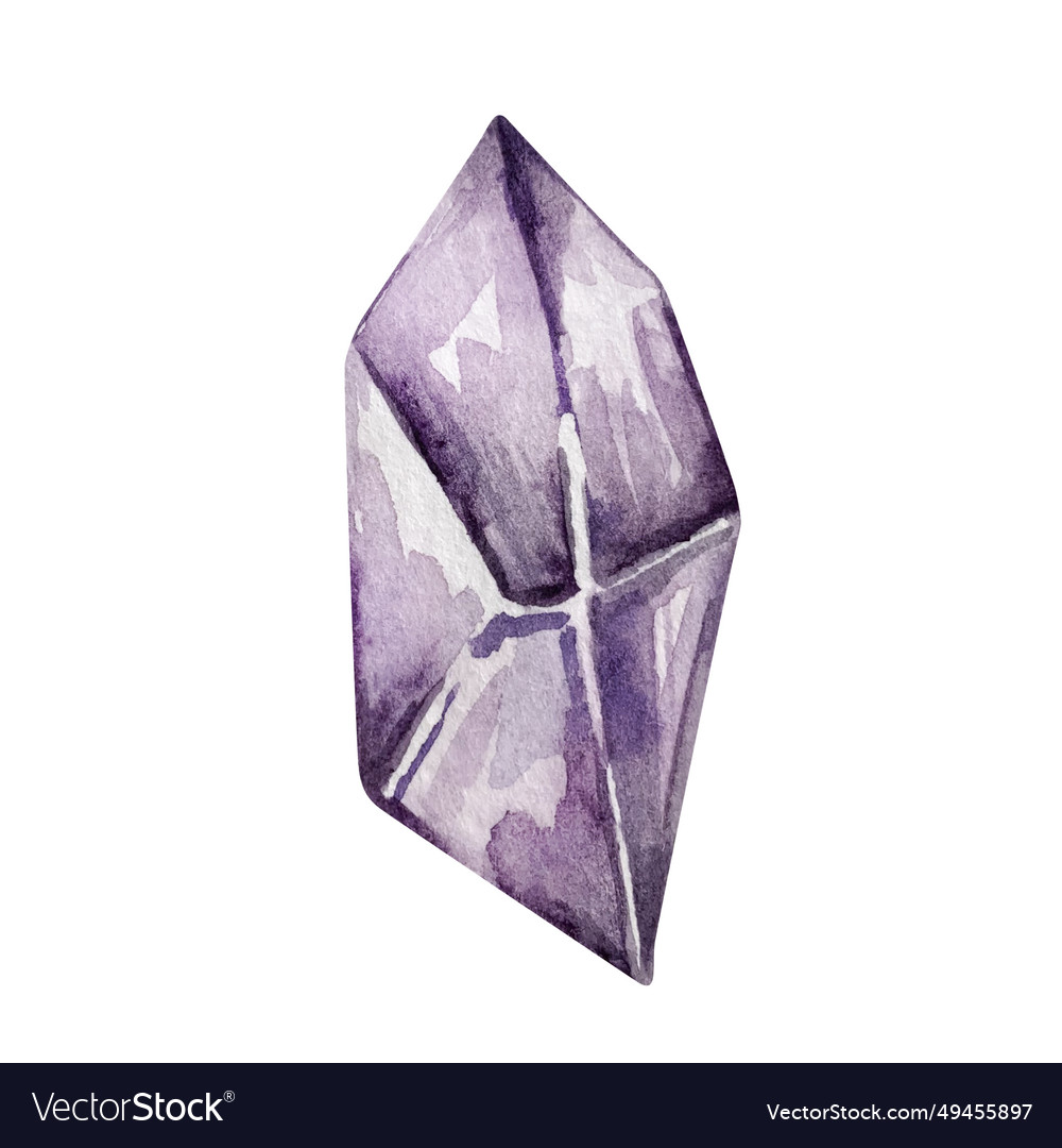 Watercolor purple crystal Royalty Free Vector Image Watercolor purple crystal Royalty Free Vector Image
