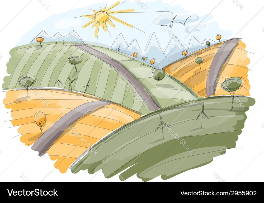 Autumn field sketch for your design Royalty Free Vector