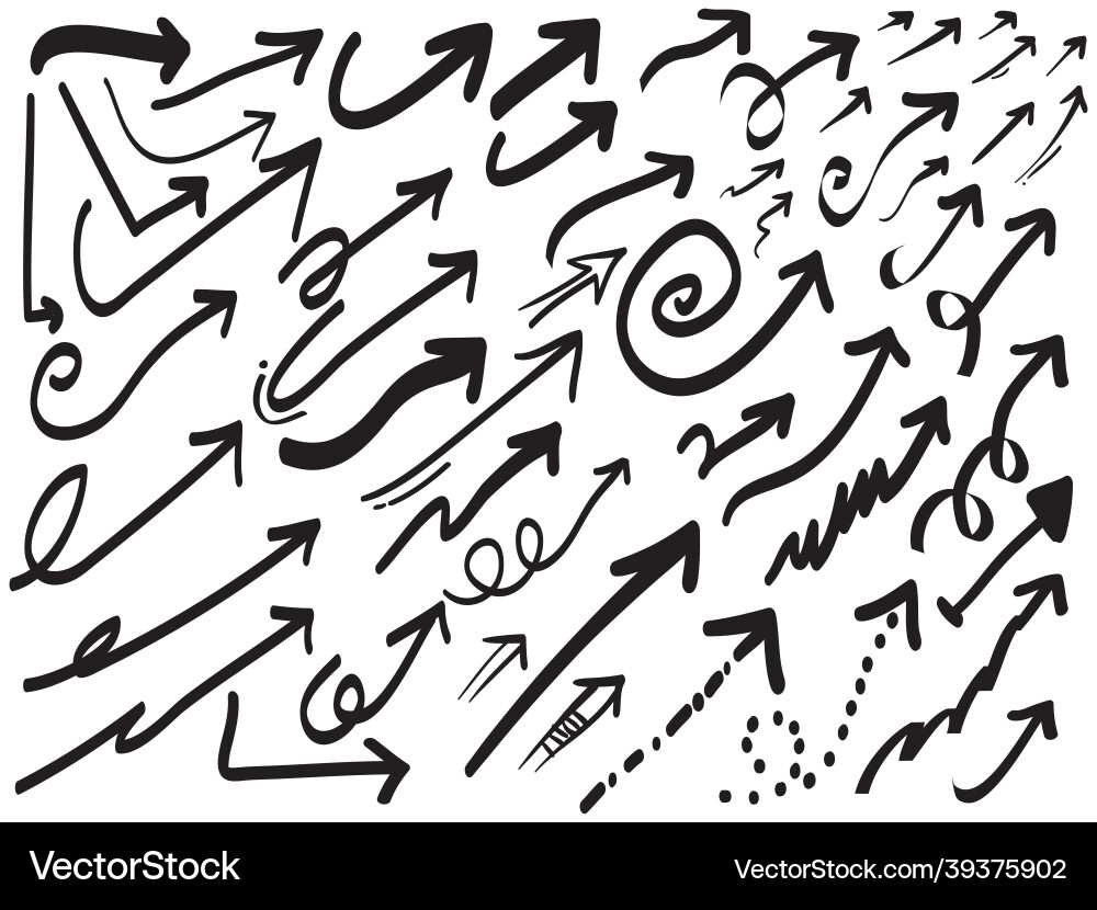 Big set of hand drawn arrows comic doodle Vector Image