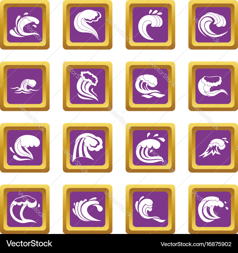 Sea waves icons set purple Royalty Free Vector Image