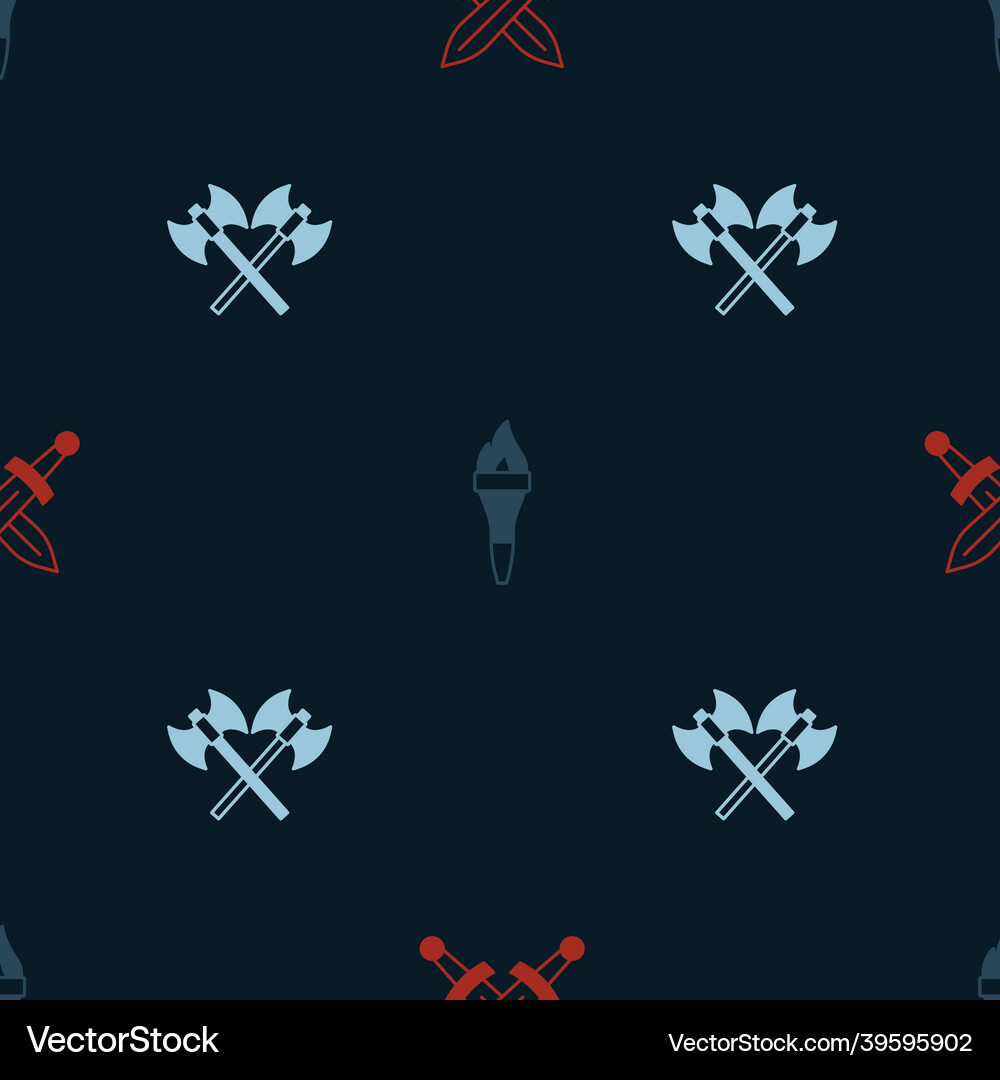 Set crossed medieval sword torch flame and axes Vector Image