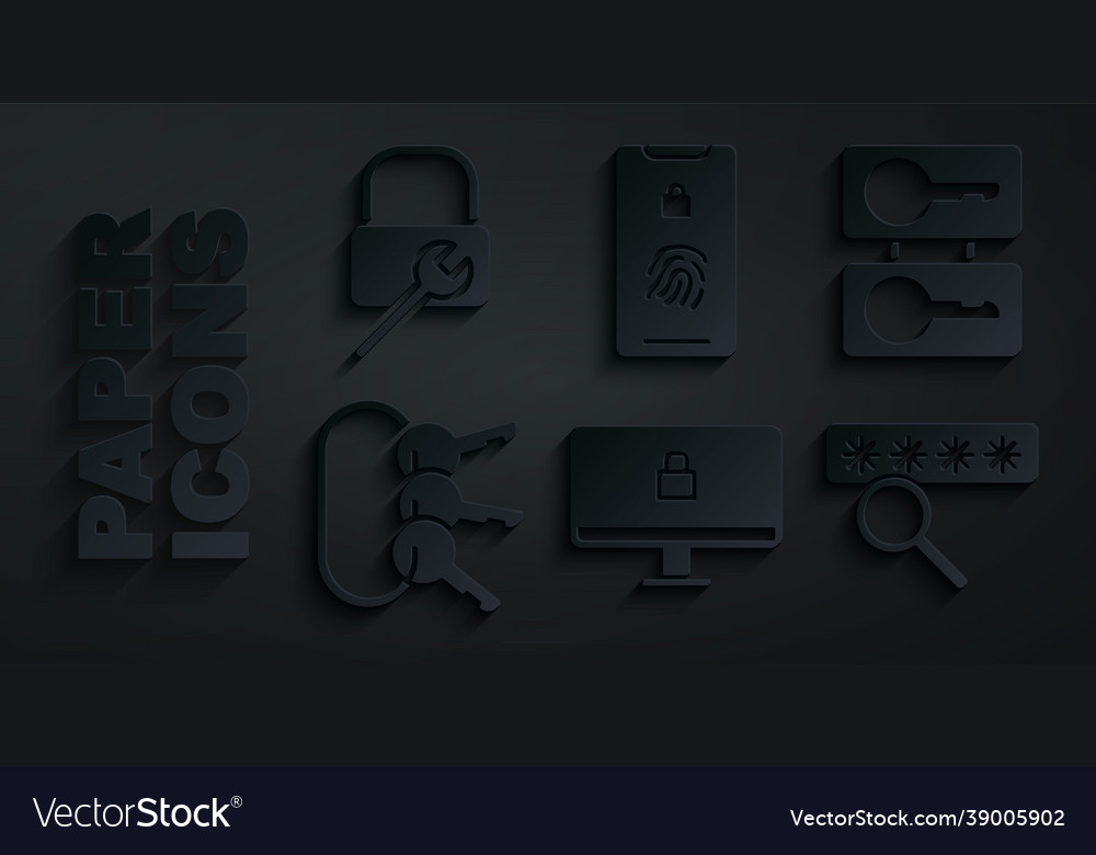 Set lock on computer monitor casting keys bunch Vector Image