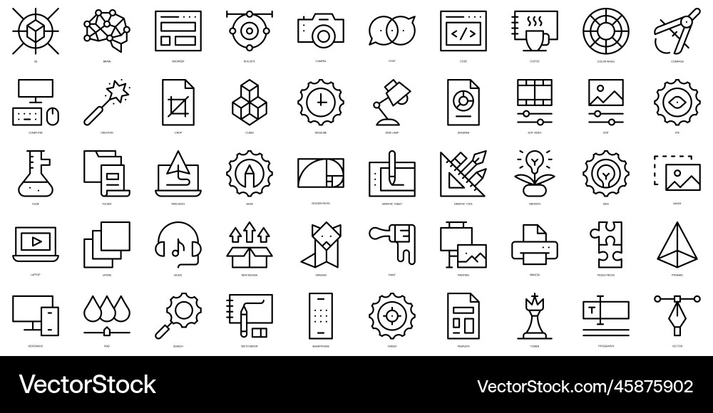 Set of simple outline creative process icons thin Vector Image