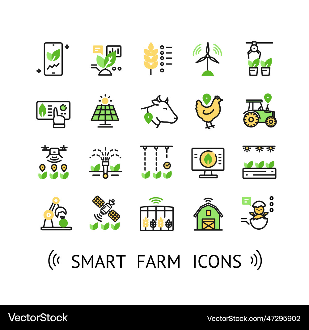 Smart farm sign color thin line icon set Vector Image