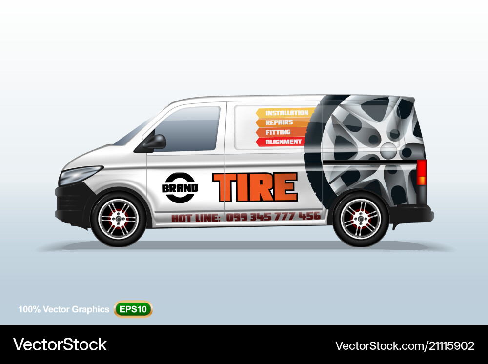 Tire service delivery van template with advertise Vector Image