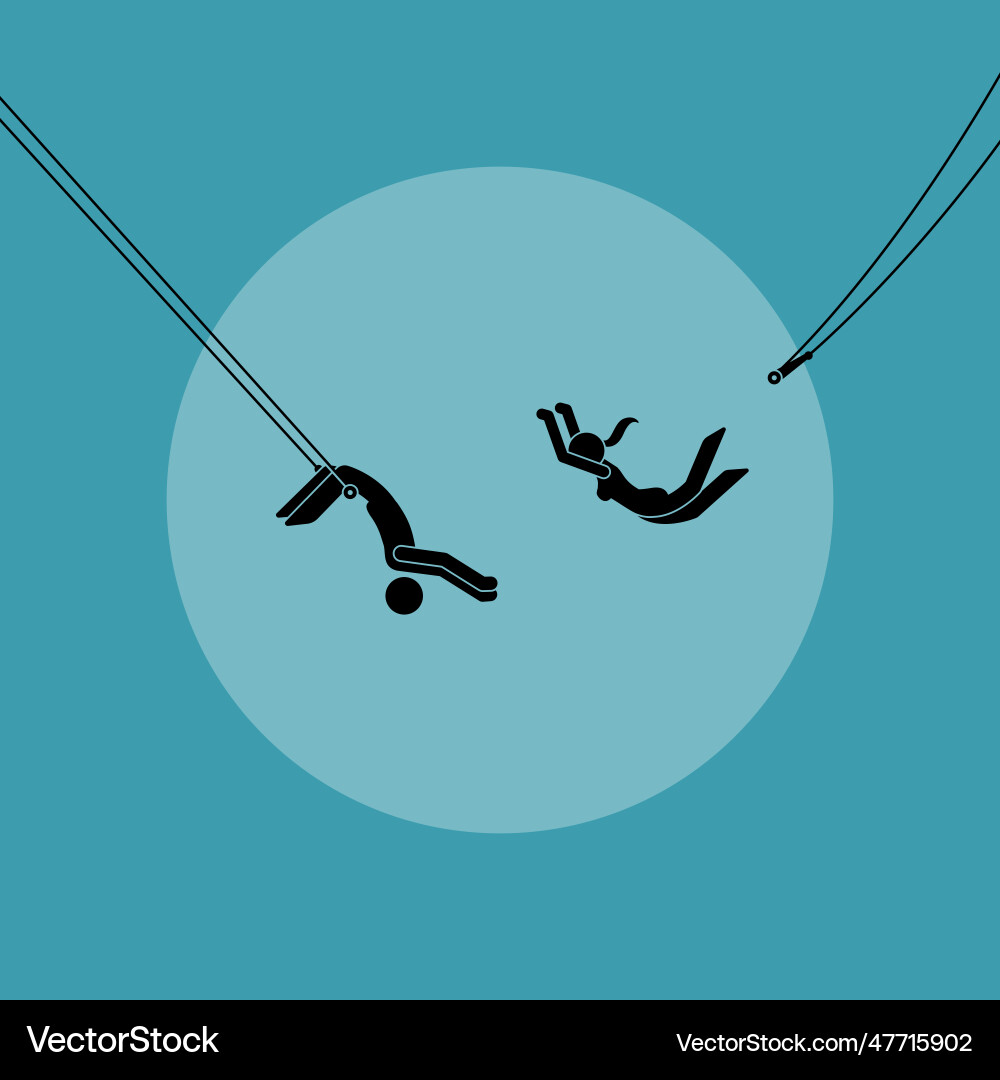 Two trapeze artist performing in acrobatic circus Vector Image