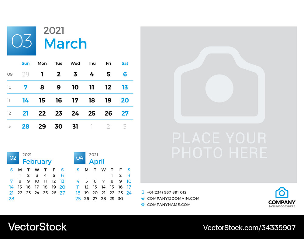 Calendar for march 2021 design print Royalty Free Vector