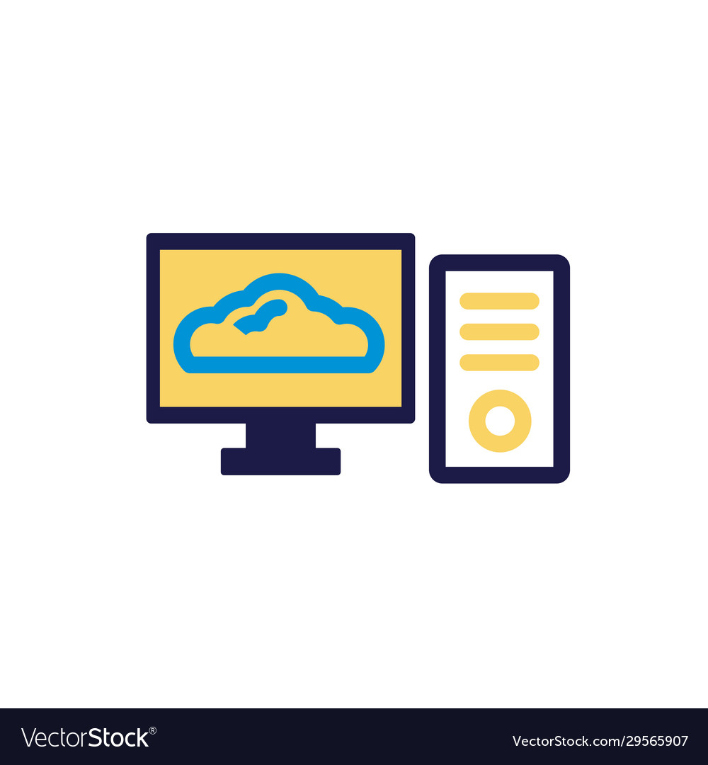 Desktop with cloud computing lineal color style Vector Image