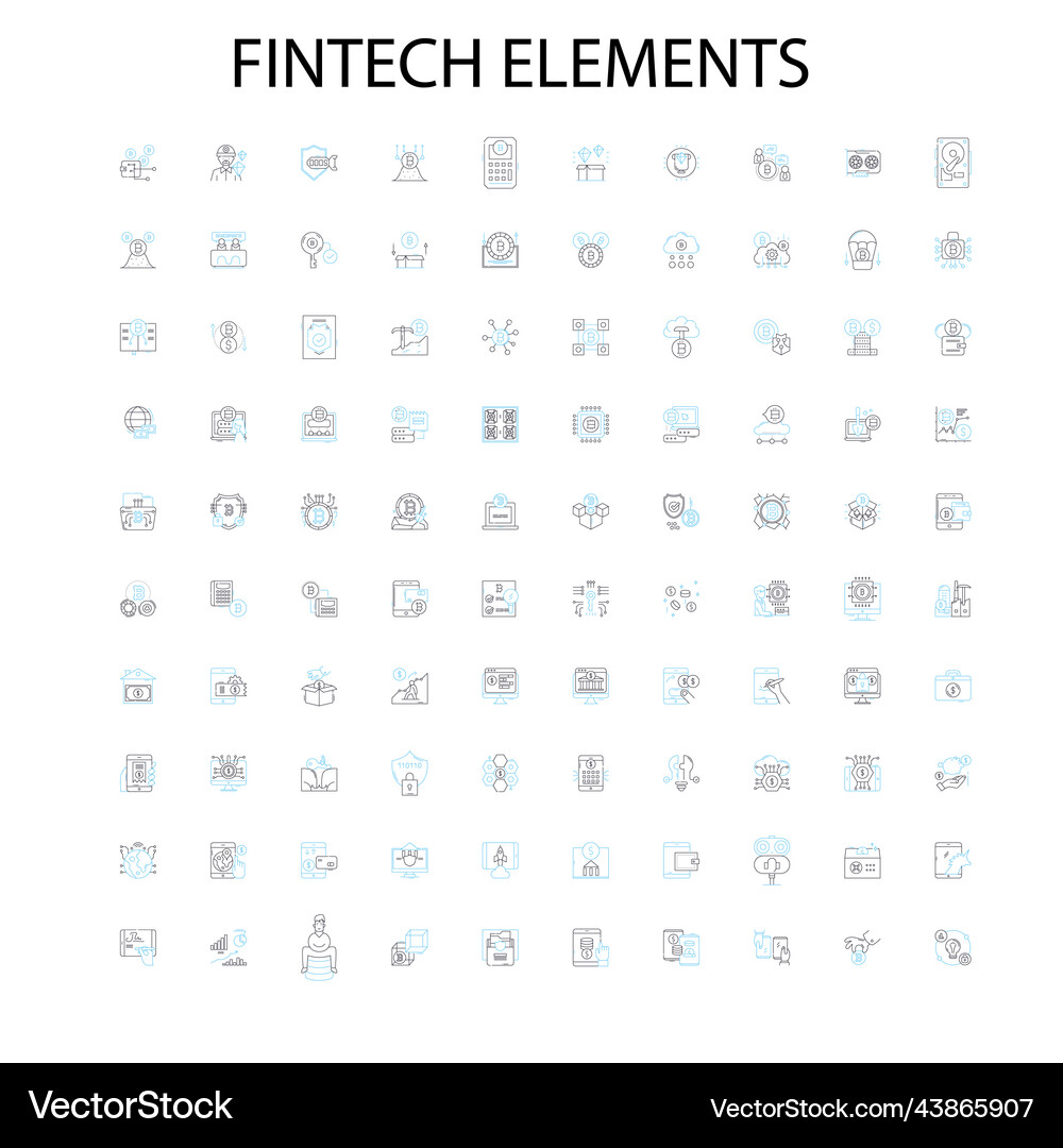Fintech elements icons signs outline symbols Vector Image