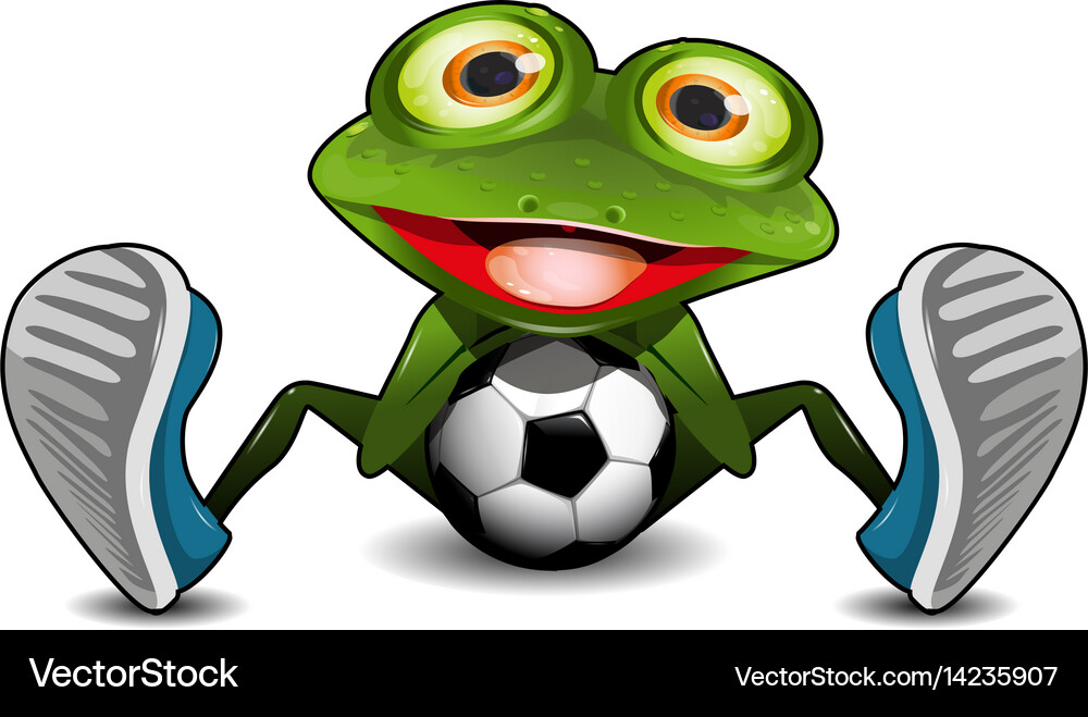 Frog sitting with a soccer ball Royalty Free Vector Image