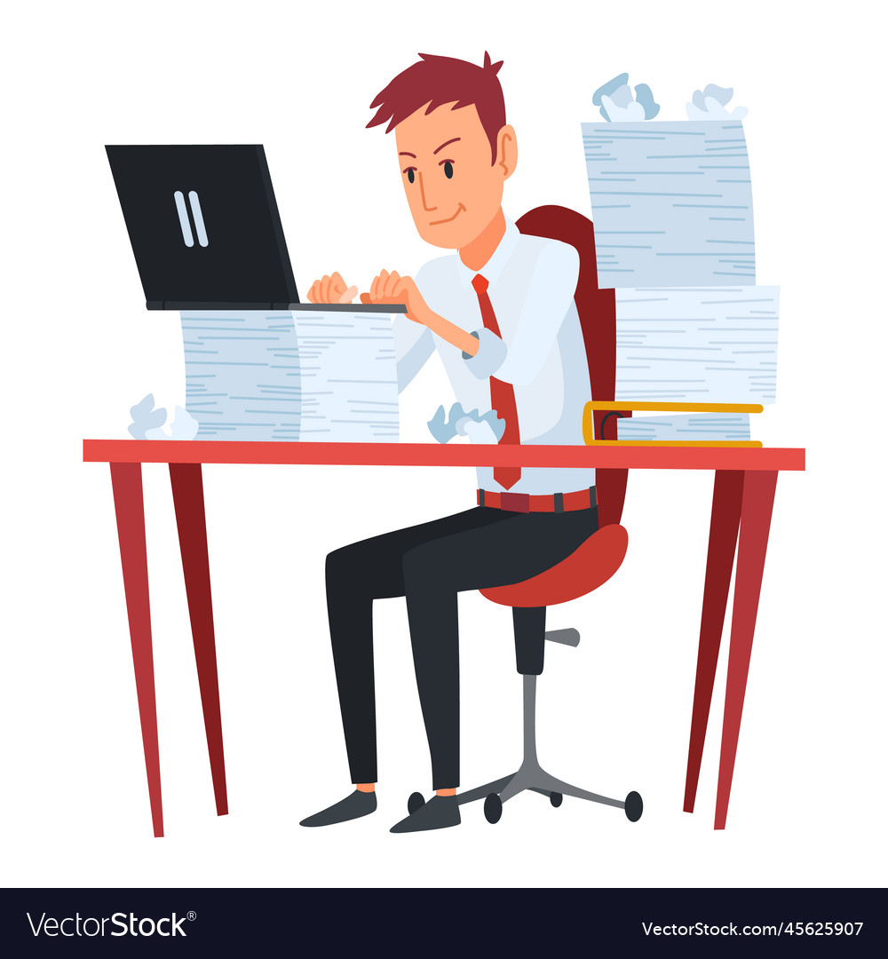 Office paperwork worker with stack Royalty Free Vector Image