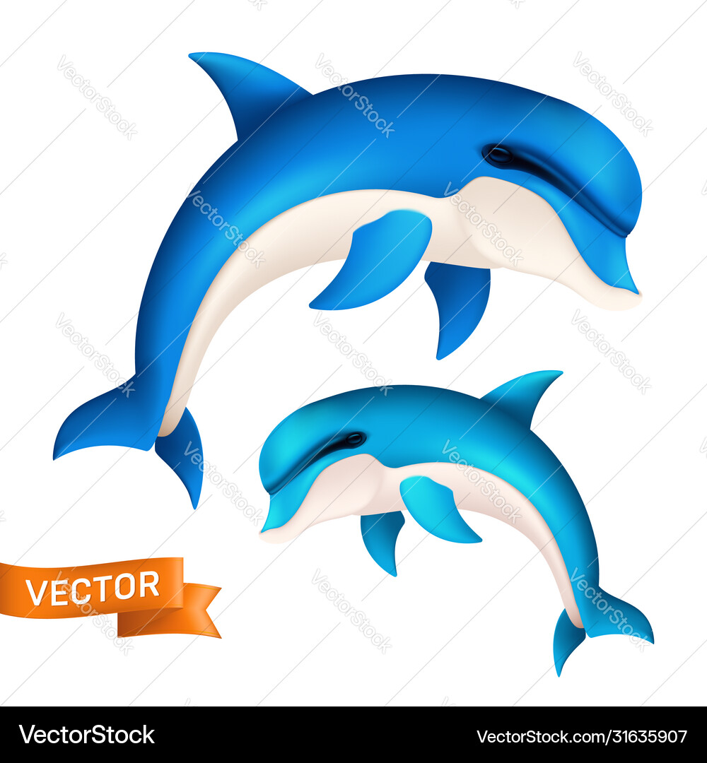 Realistic blue dolphin in motion cute jumping Vector Image