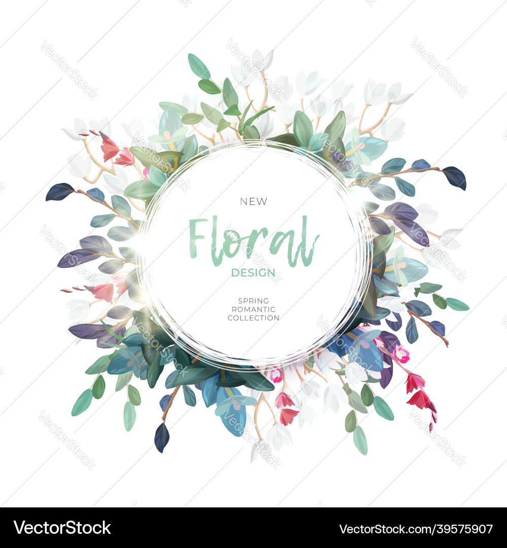 Round botanical frame with pale pink roses Vector Image