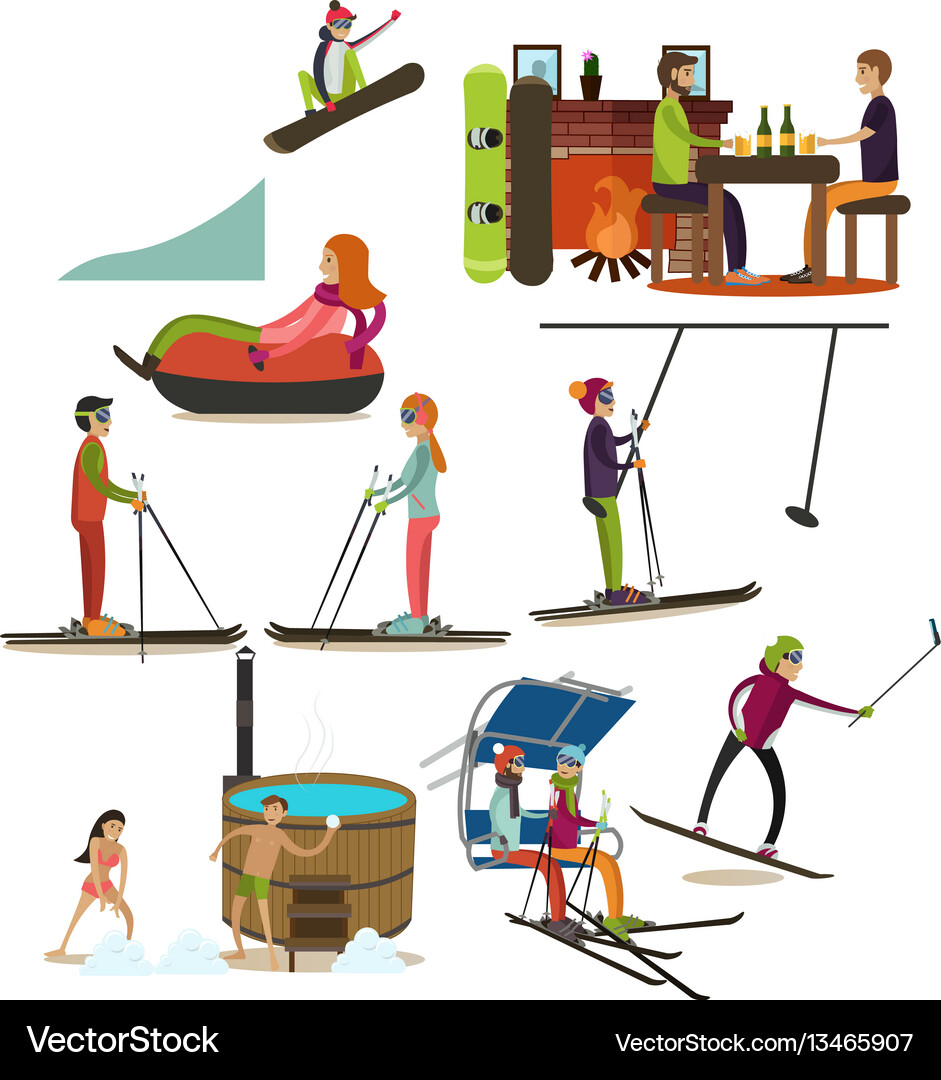 Set of winter fun flat icons Royalty Free Vector Image
