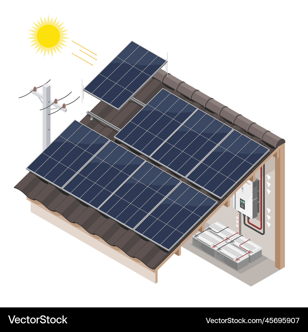 Solar cell home install on the roof Royalty Free Vector