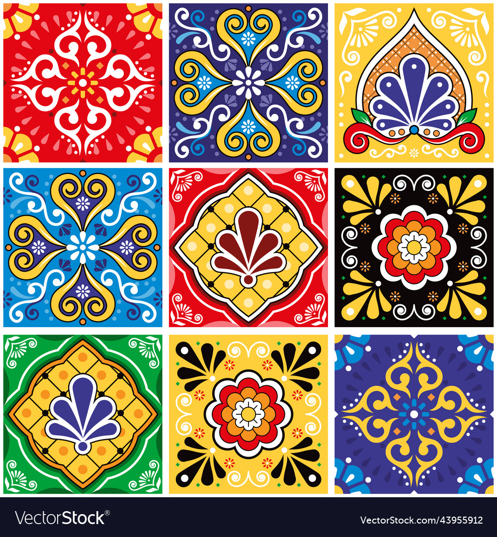 Big set tiles seamless design mexican folk Vector Image