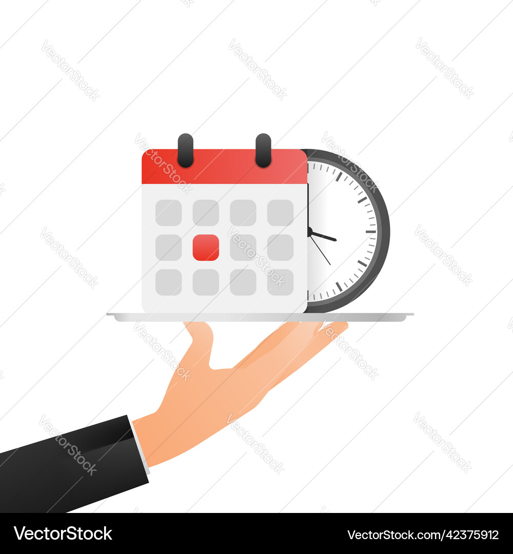 Calendar and clock icon on blue background Vector Image