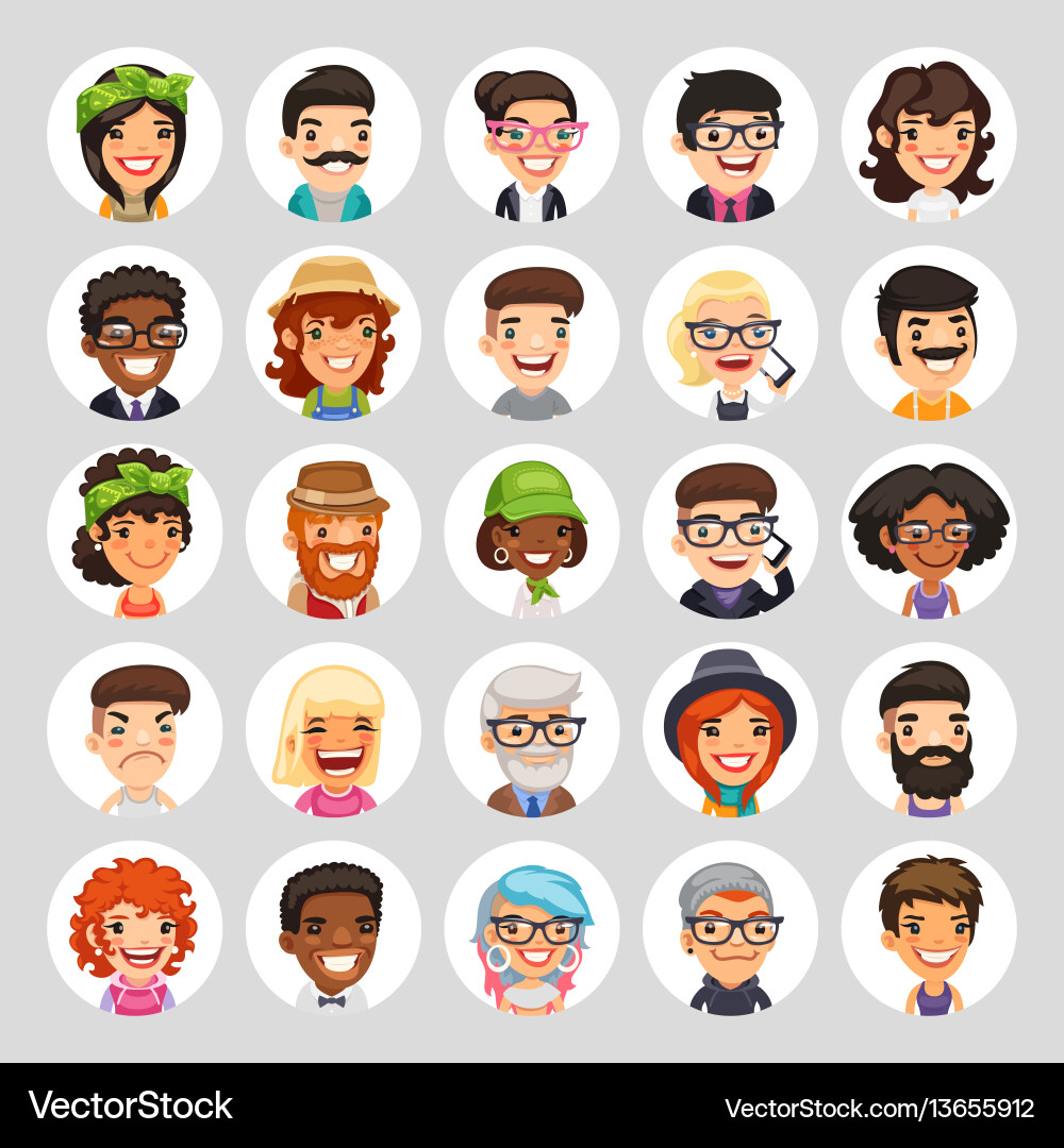 Flat cartoon round avatars on white Royalty Free Vector