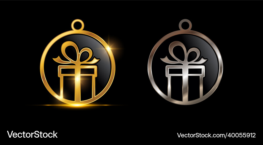 Gold and silver gift box circle decoration sign Vector Image