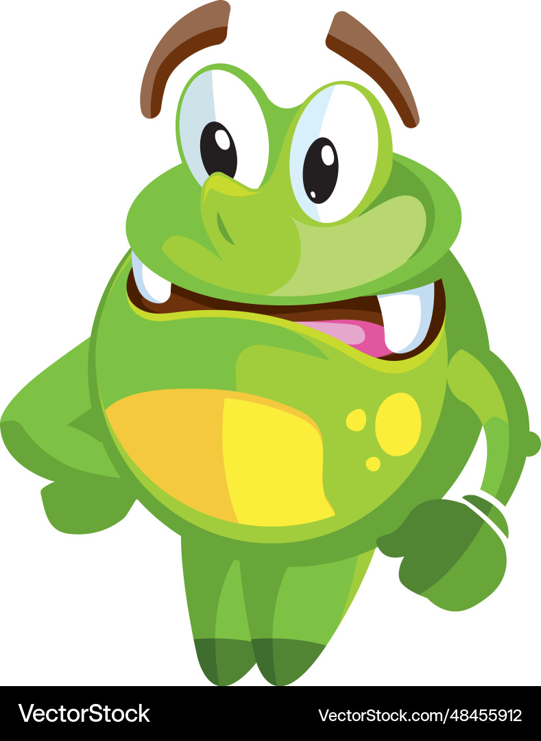 Green monster with funny face expression cartoon Vector Image