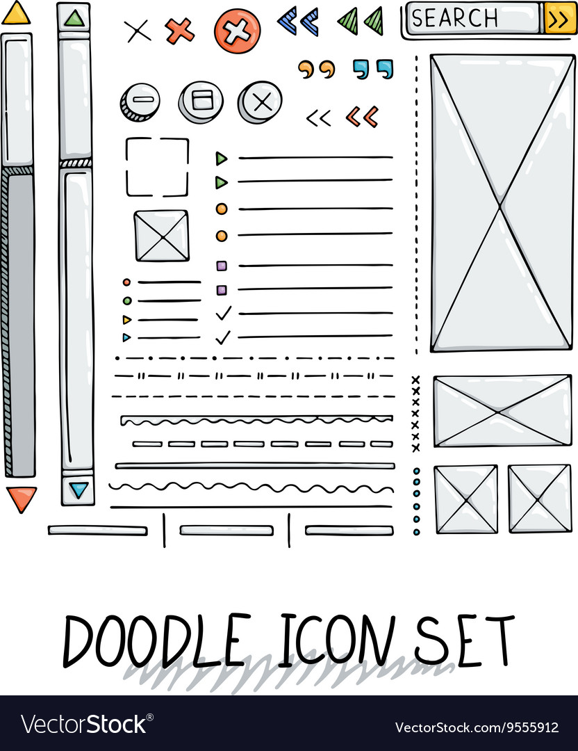Hand drawn icons set website development Vector Image