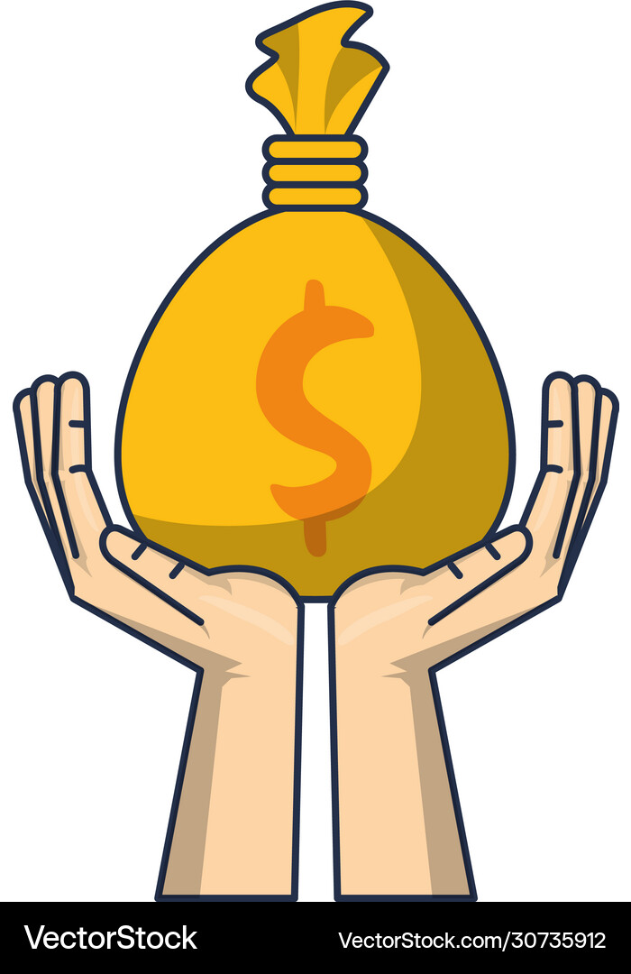 Hands human lifting money dollar bag Royalty Free Vector
