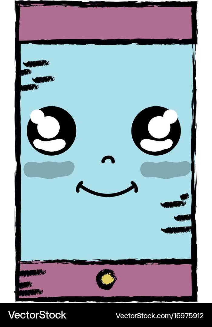 Kawaii cute happy smartphone technology Royalty Free Vector