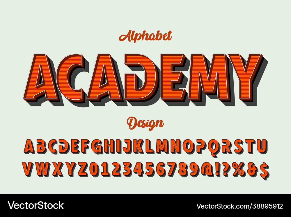 Retro font alphabet typeface white and orange Vector Image