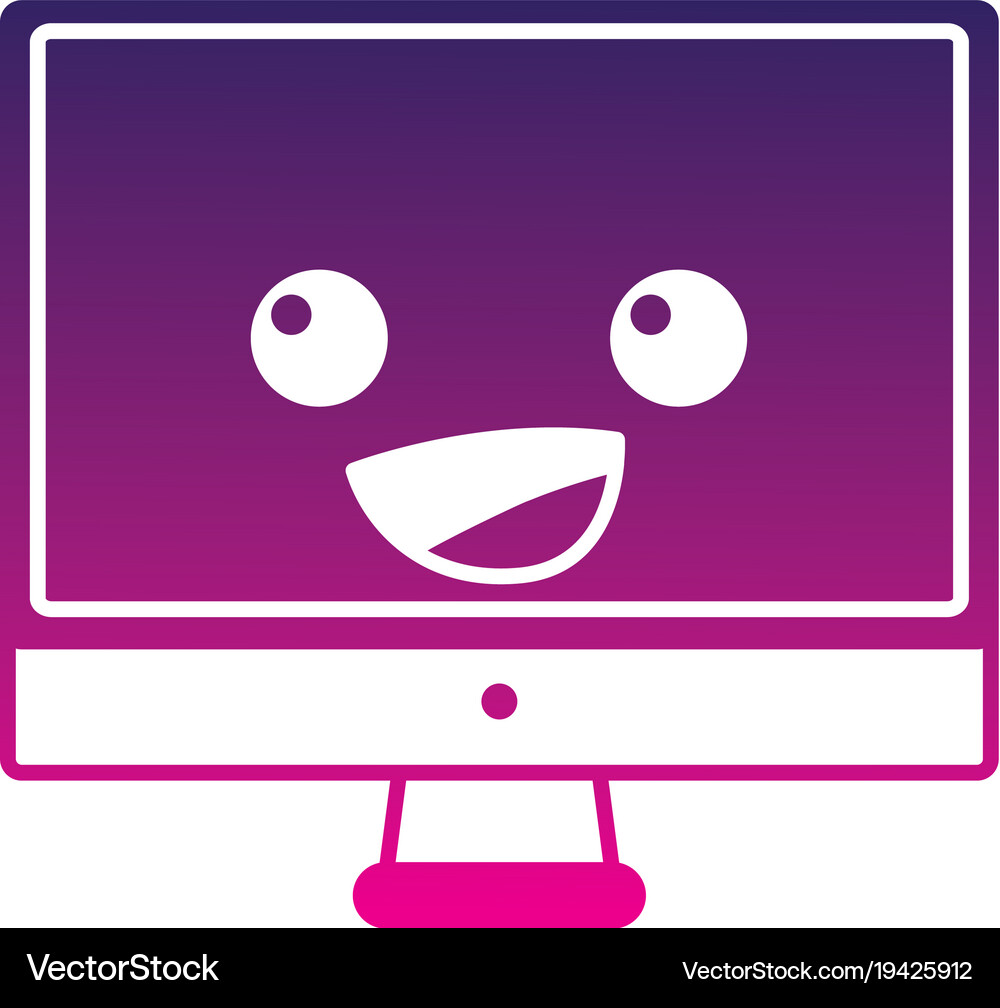 Silhouette happy computer screen kawaii cartoon Vector Image