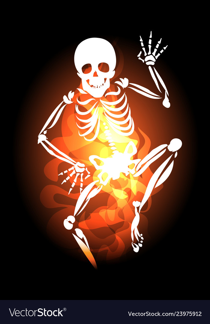 Skeleton jumps out hell fire Royalty Free Vector Image
