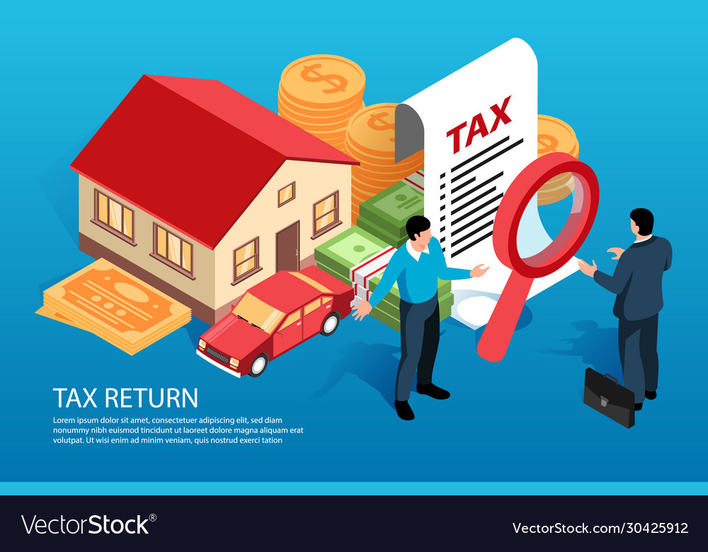 Tax return statement isometric composition Vector Image