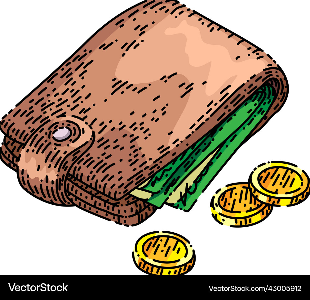 Wallet money sketch hand drawn Royalty Free Vector Image