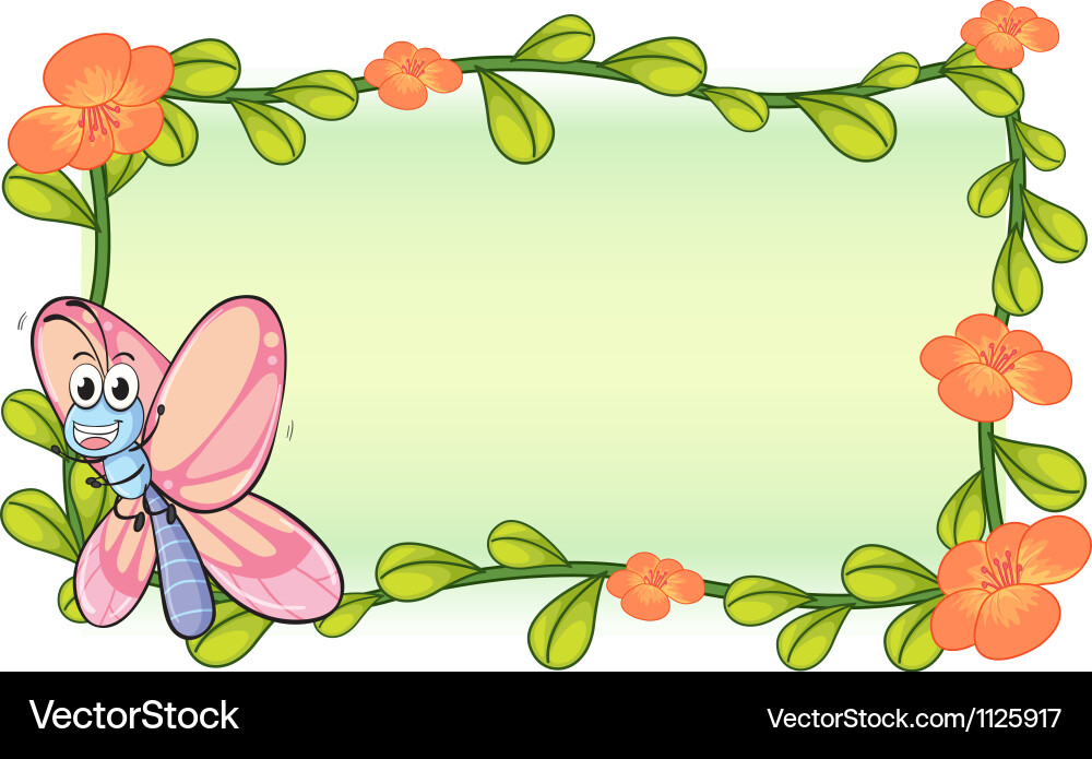 A butterfly and flower plant frame Royalty Free Vector Image