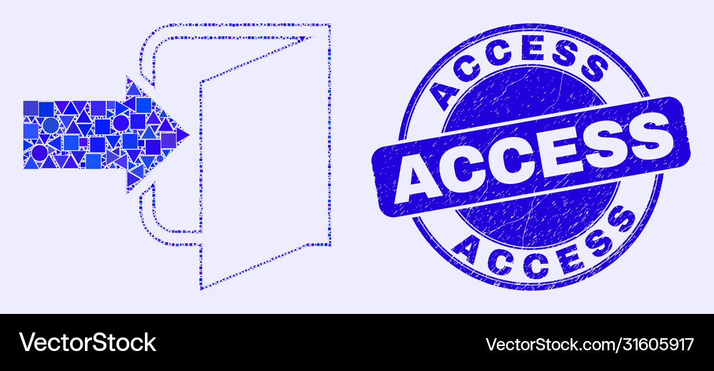 Blue grunge access stamp and exit door mosaic Vector Image