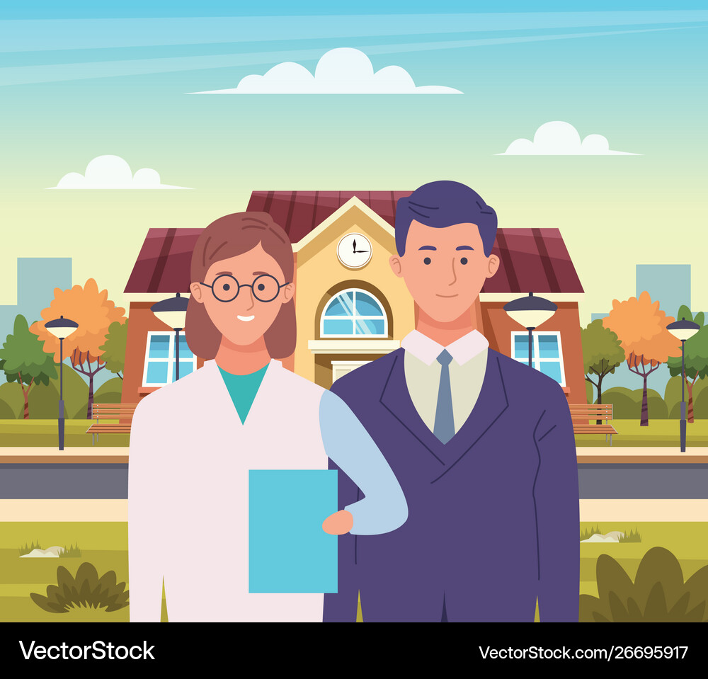 Professionals workers couple smiling cartoons Vector Image