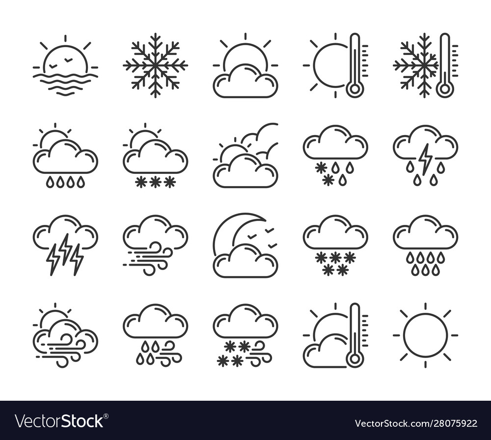 20 Weather Icons Forecast Line Icon Set Royalty Free Vector