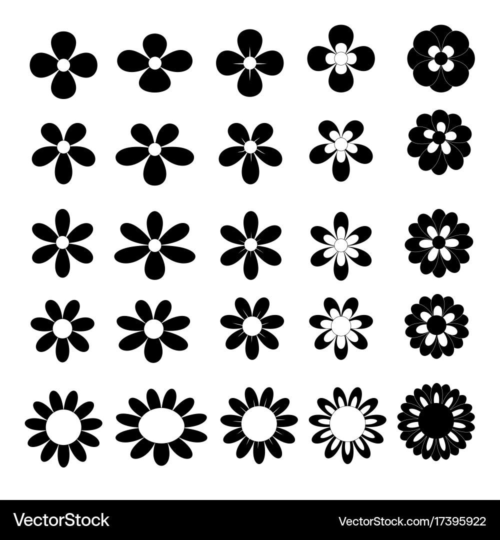 Black flower icon collection on white background Vector Image