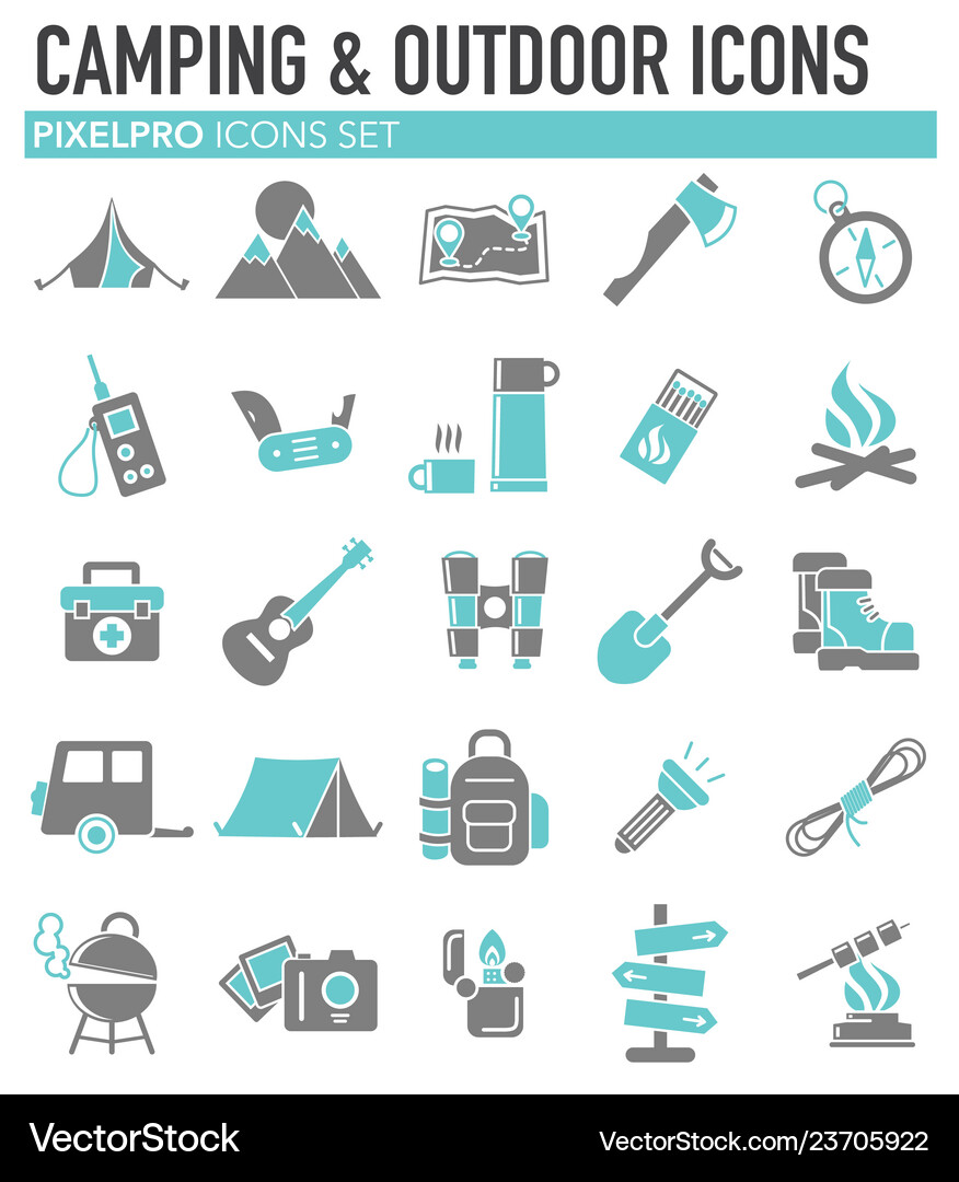 Camping icons set grey blue on white background Vector Image