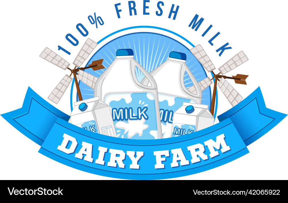 Dairy farm label logo with products Royalty Free Vector