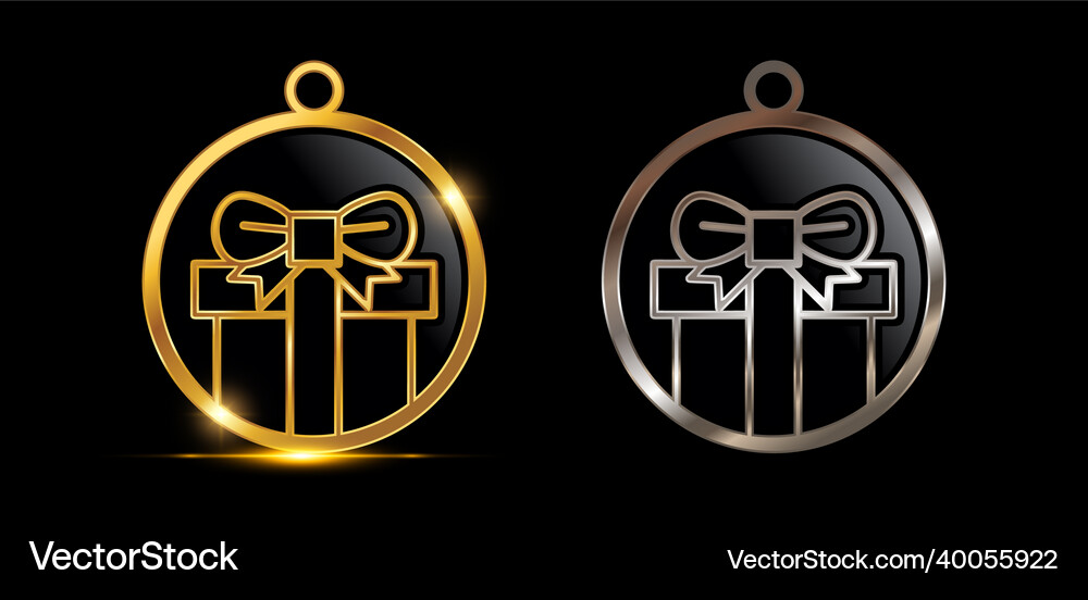 Gold and silver gift box circle decoration sign Vector Image